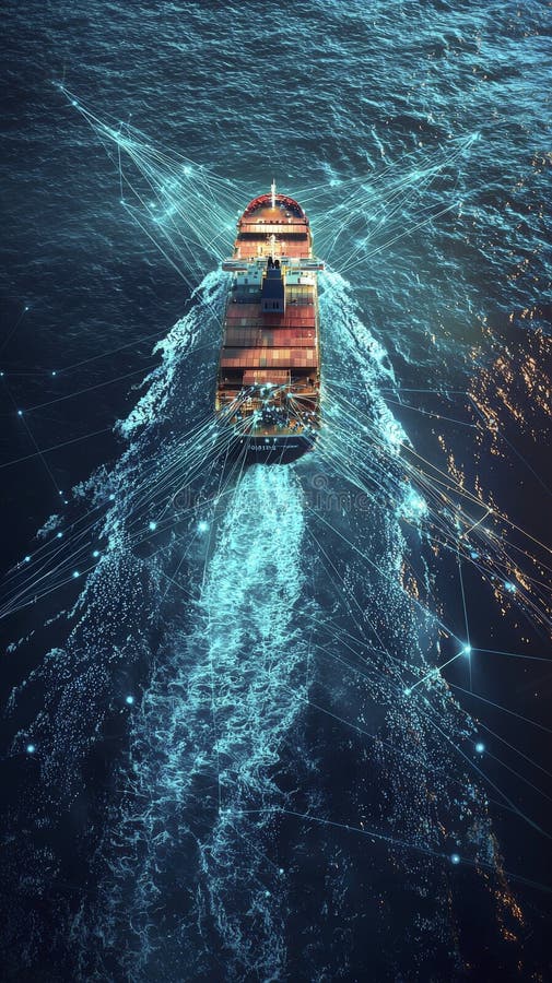 Advanced Ship Navigating with Digital Connections Stock Illustration ...