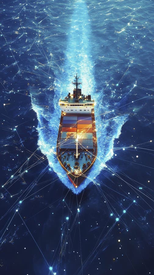 Advanced Shipping Vessel on Digital Network Ocean Stock Illustration - Illustration of economy ...