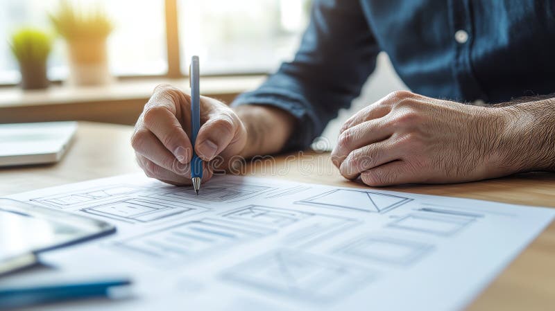 Advanced Sketching and Blueprint Crafting in a Neat Workspace Stock ...