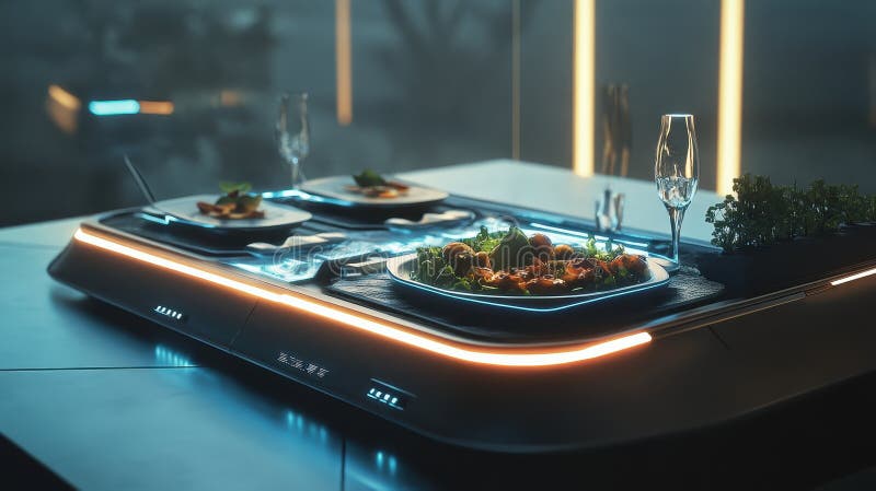 Advanced Smart Dining Setup with Gourmet Meal Presentation Stock Photo ...