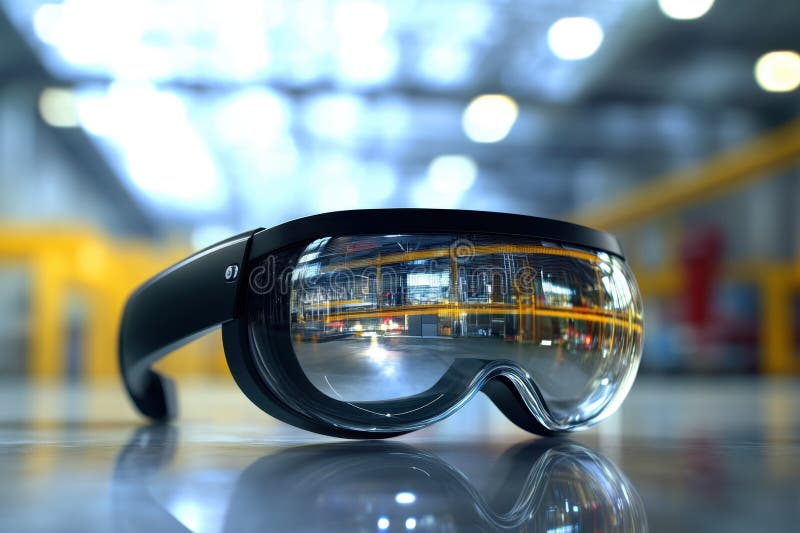 Advanced Smart Glasses Resting on a Reflective Surface in a Modern ...