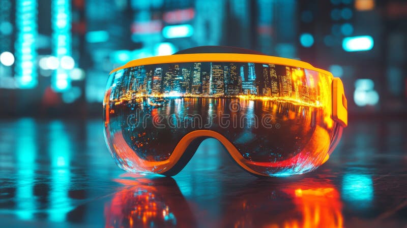 Advanced Smart Glasses Showcasing a City Skyline. Stock Image - Image ...