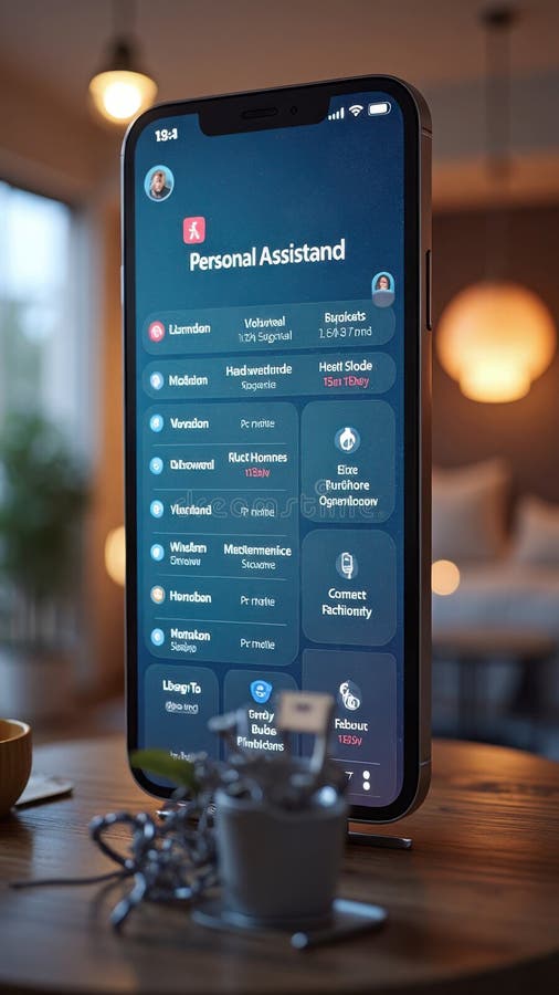 Advanced Smartphone Interface Displaying Personal Assistant Features in ...