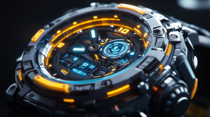 An Advanced Smartwatch with a Digital Display and Illuminated Details ...