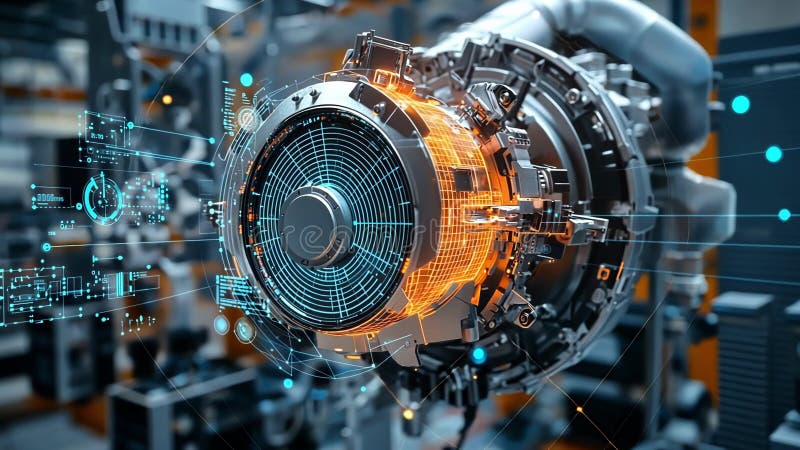 Futuristic Jet Engine Being Analyzed by Engineering Software in a ...