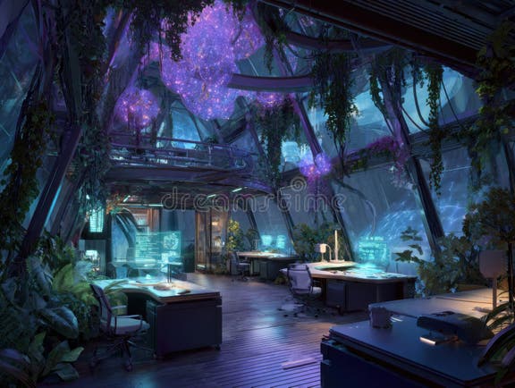 An Advanced Solarpunk Lab with Hologram Interfaces Generative AI Stock ...