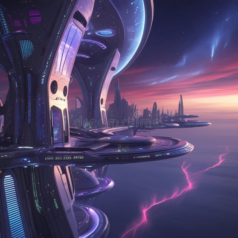 Advanced Space Colony with Sci-Fi Architecture Stock Illustration ...