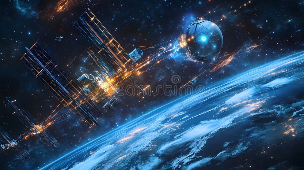 Advanced Space Stations Linked in Stellar Space Ai Generated Stock ...