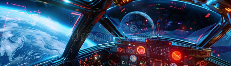 Advanced Spacecraft Cockpit HUD Featuring Immersive 3D Planetary Views ...