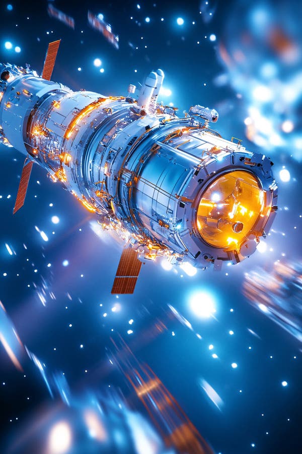 Advanced Spacecraft Navigating through Deep Space with Glowing Lights ...