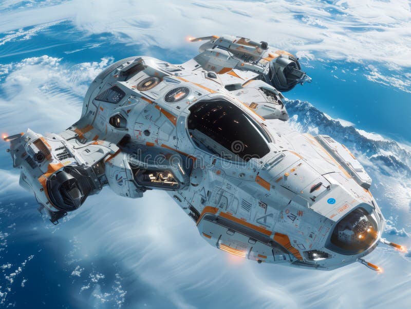 Advanced Spacecraft Orbiting Earth in Outer Space with Futuristic ...