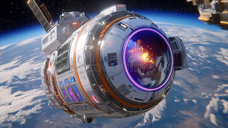 Advanced Spacecraft Orbiting Earth, Showcasing Futuristic Space ...