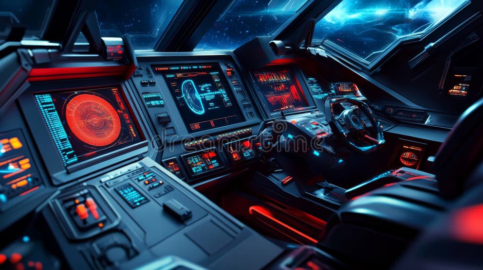 Advanced Spaceship Command Center Featuring Holographic Screens and ...