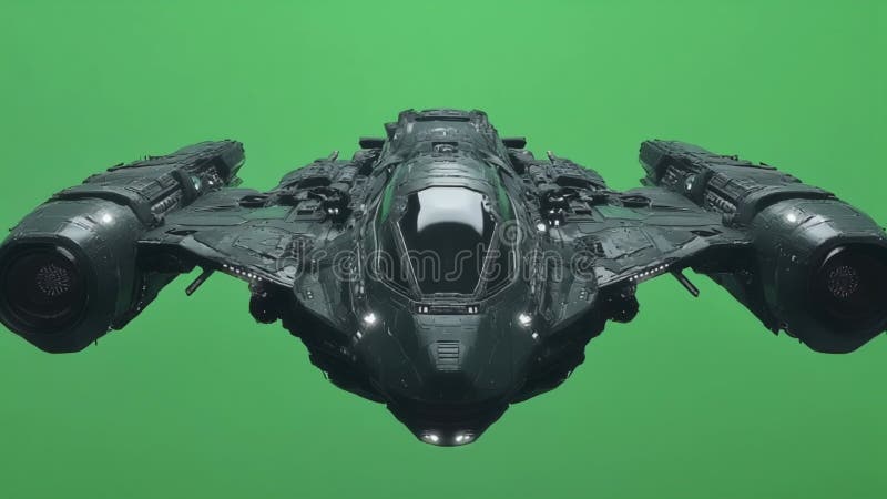 Futuristic Spaceship Floating on Green Screen Background Stock Footage ...