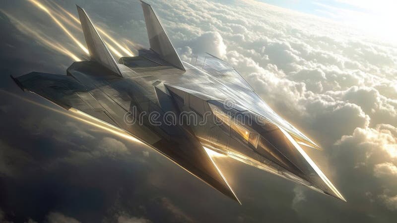 Advanced Stealth Fighter Jet Soaring Above Clouds at Sunset Stock Image ...