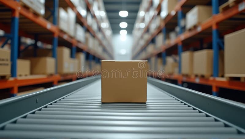 Advanced Storage and Logistics Warehouse with Boxes on Conveyor Belts ...