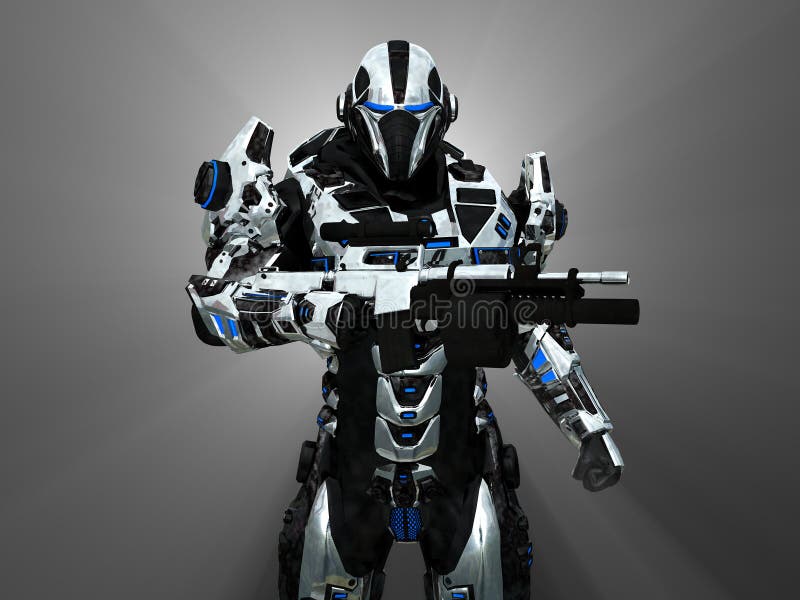 Advanced Futuristic Cyborg Soldier Stock Illustration - Illustration of ...