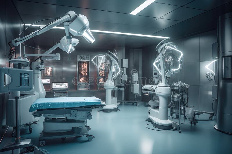 Advanced Surgical Robotic Arm in Operation Room Stock Illustration ...