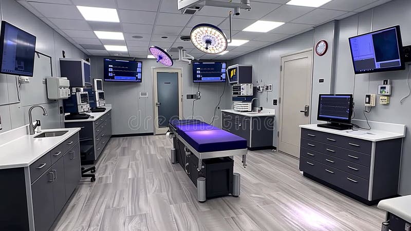 Advanced Surgical Room Equipped with a Table, Monitors, and Lights for ...