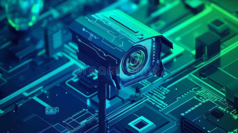 Advanced Surveillance Camera with Intricate Technology Interface Stock ...