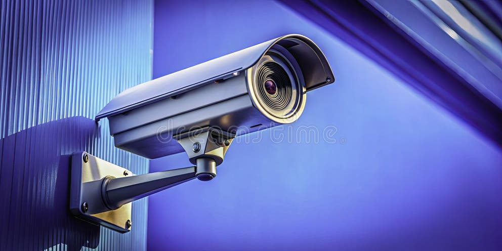 Advanced Surveillance Camera Technology on a Striking Blue Background a ...