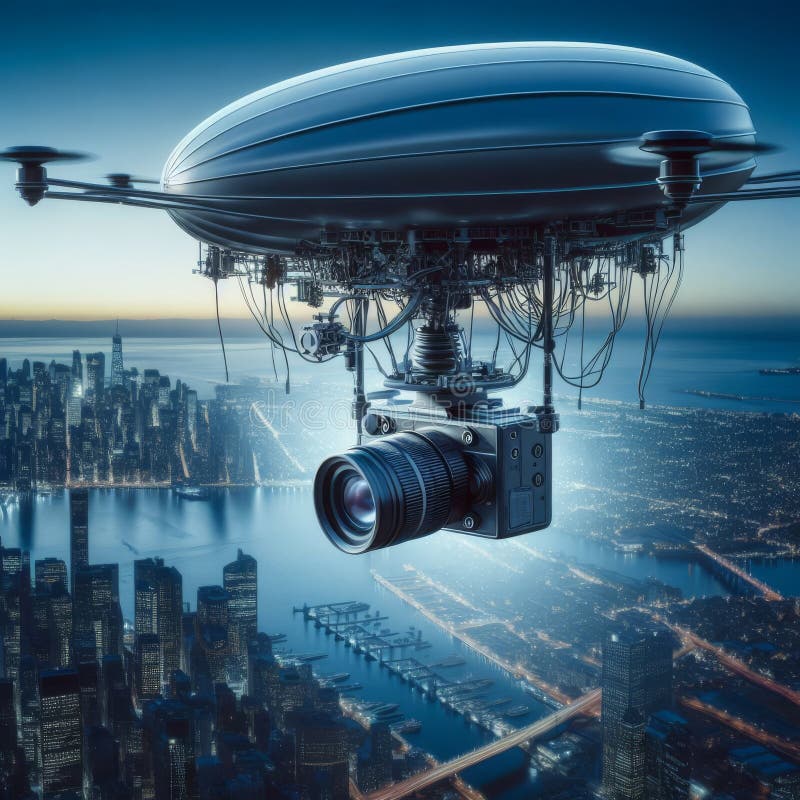 Advanced Surveillance Drone Overlooking the City Stock Image - Image of ...