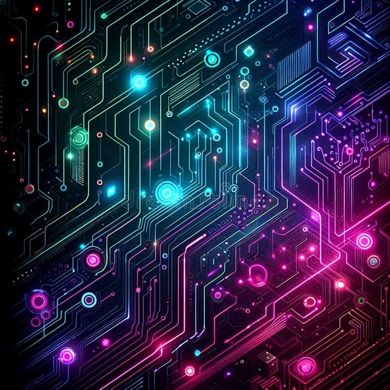 Advanced Tech Circuit Board with Radiant Neon Lighting – Sci-Fi Digital ...