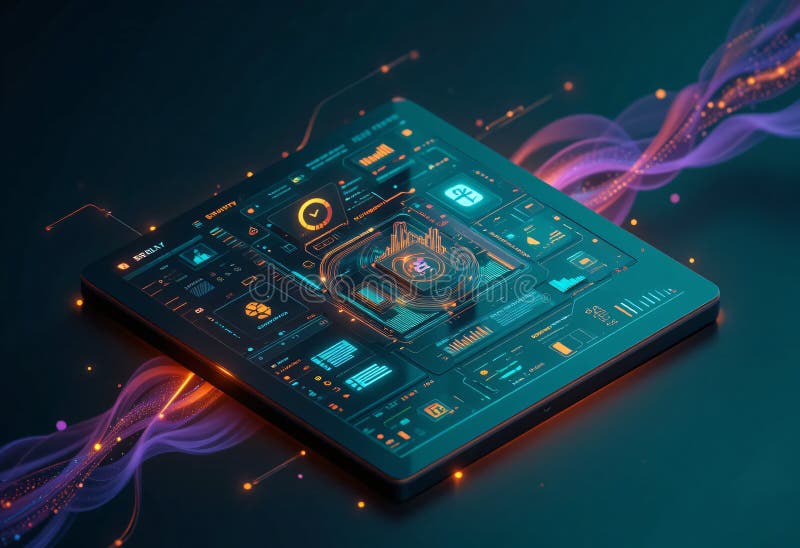 Advanced Tech Dashboard with Holographic Elements Stock Illustration ...