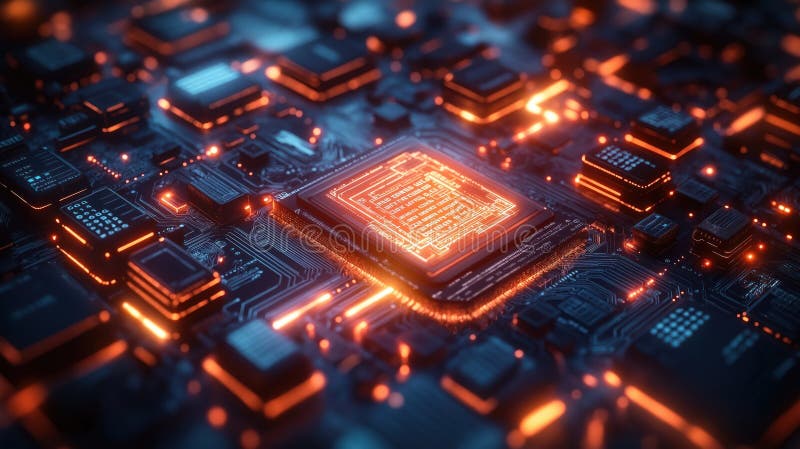 Advanced Tech Illustration Shows Complex Circuit Board. AI Development ...