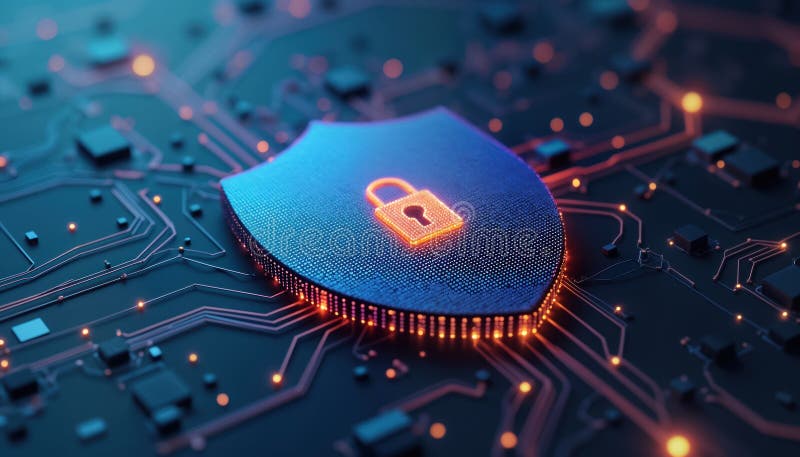 Advanced Tech Illustration Shows Secure Global Network with Shield Icon ...