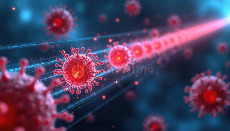 Advanced Tech Illustration Virus Cells Moving through Laser Beam. High ...