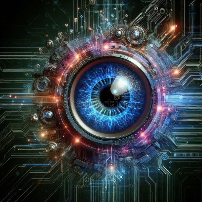 Advanced Tech Vision with Neon Elements Stock Illustration ...