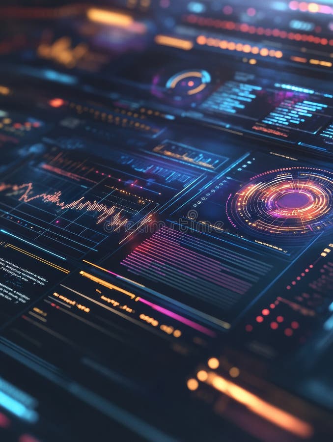 Advanced Technological Interface Displaying Data Analytics and Interactive Visual Elements in a ...