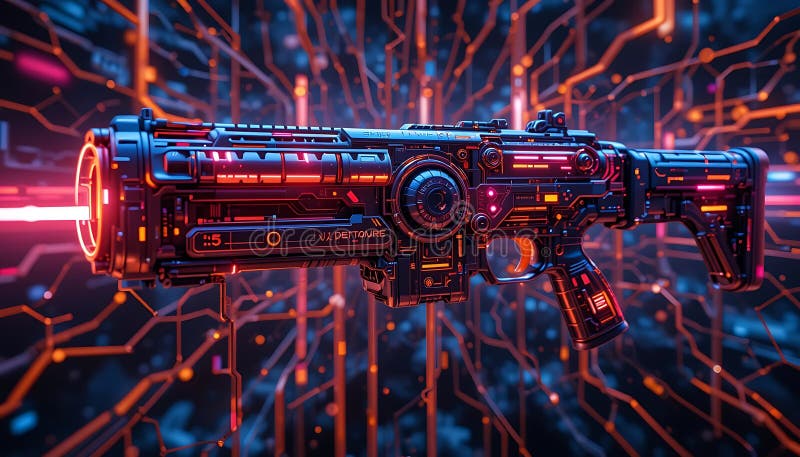 Futuristic Weapon Firing Laser Beam Against Circuit Board Background ...