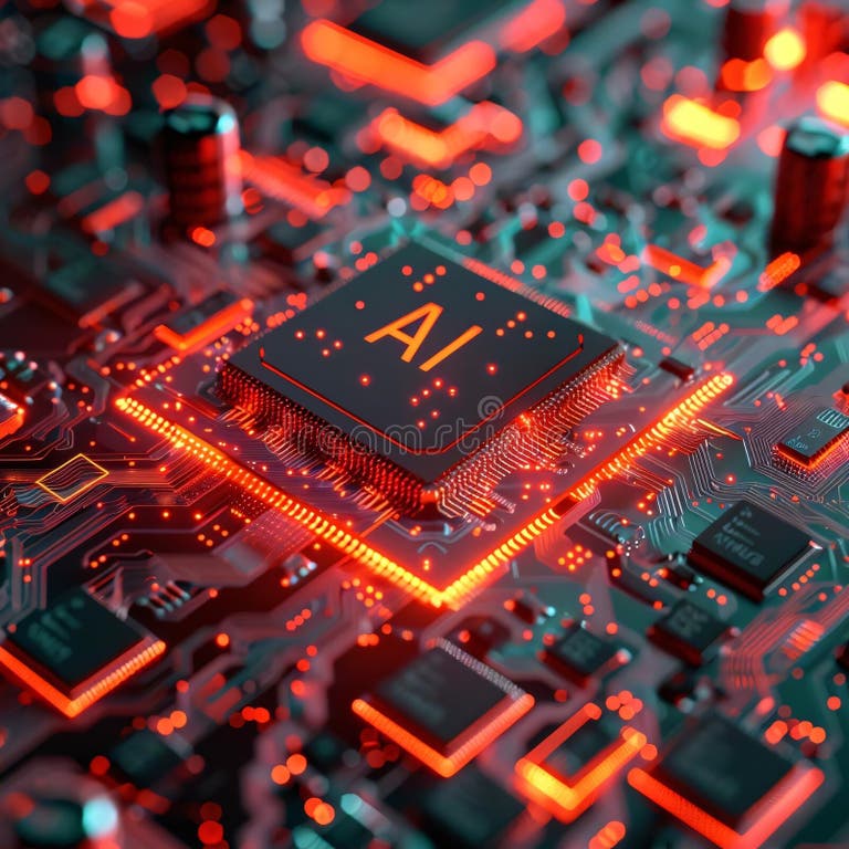 Advanced Technology: Ai Chip Surrounded by Dynamic Light Stock ...