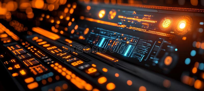 Advanced Technology Center with Futuristic Interface, Digital Data and ...