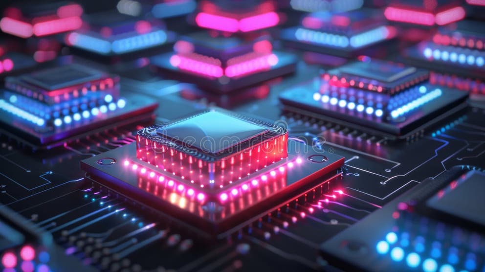 Futuristic Processor Array: AI, Quantum Computing, Technology Background Stock Illustration ...