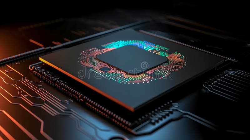 Advanced Technology Concept Visualization, Circuit Board CPU Processor Microchip, Generative AI ...