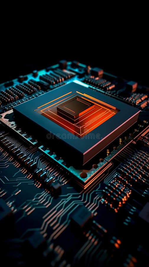 Advanced Technology Concept Visualization, Circuit Board CPU Processor Microchip, Generative AI ...