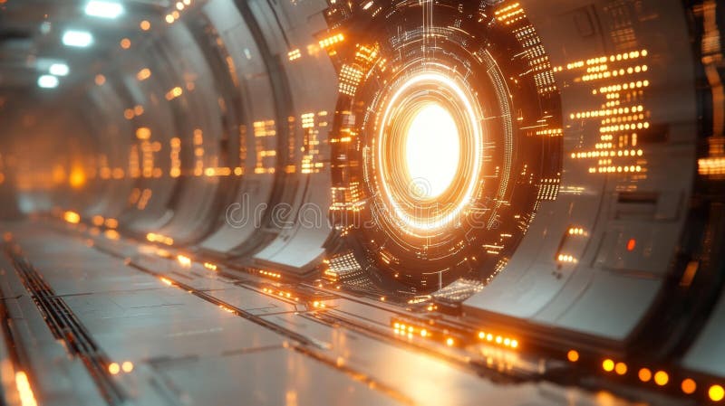 Advanced Technology Corridor with Glowing Patterns Stock Illustration ...