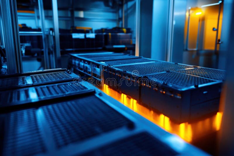 Advanced Technology in a Dark Data Center Showcasing Illuminated Servers Processing Data Stock ...