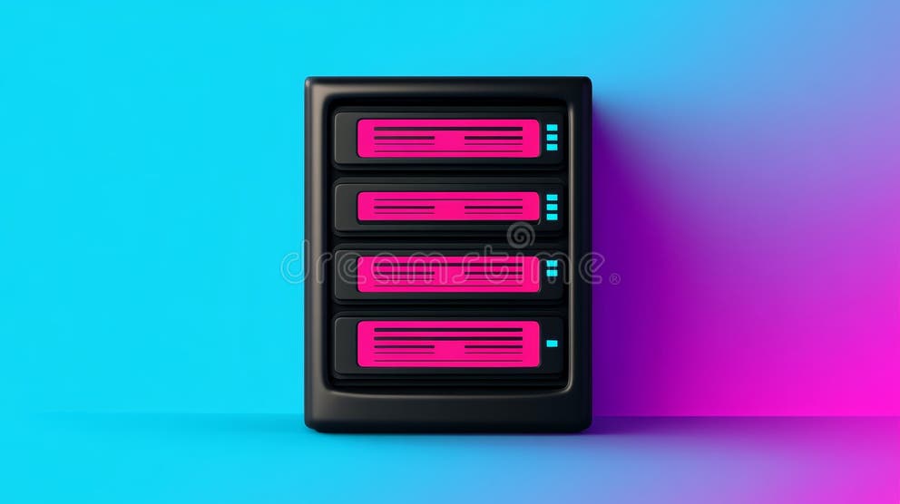 Advanced Technology Data Center, Powerful Black Server with Pink and ...