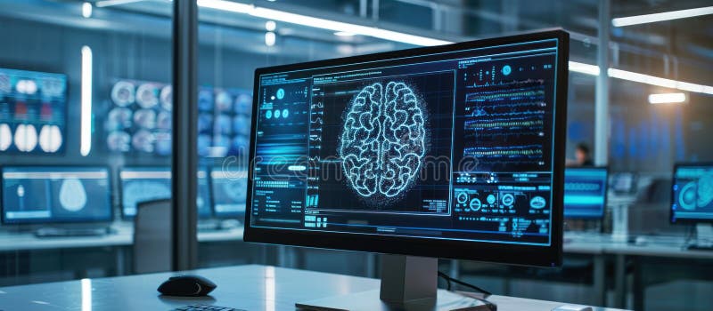 Advanced Technology Displaying Brain Image on Computer Screen Stock ...