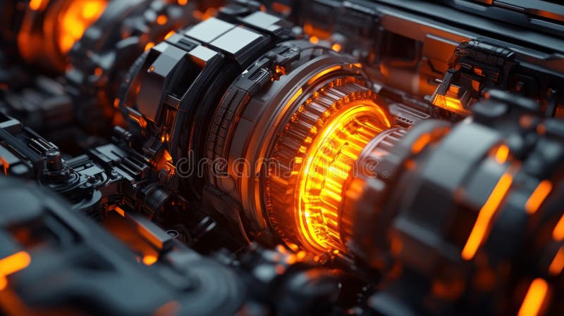 Advanced Technology Engine Futuristic Machine with Orange Glow Abstract ...