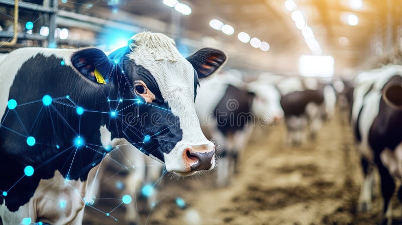 Technology Integration in Modern Dairy Farming with Cows in a Barn ...
