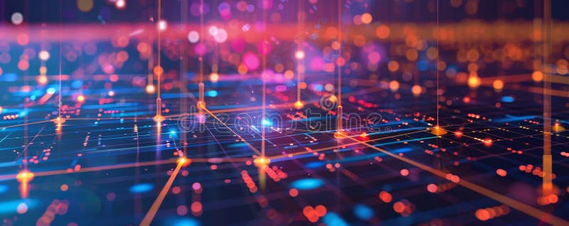 Advanced Technology Illustration with a Square Grid, Lines Connecting ...