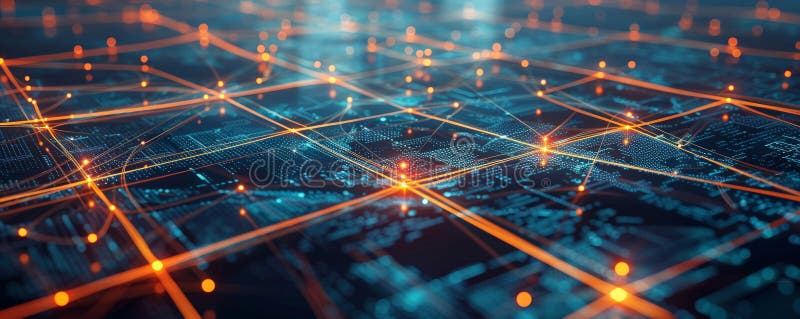 Advanced Technology Illustration with a Square Grid, Lines Connecting ...