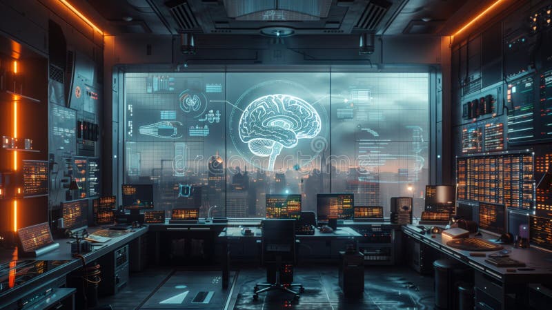 Advanced Technology Laboratory with Digital Displays Showcasing Brain ...