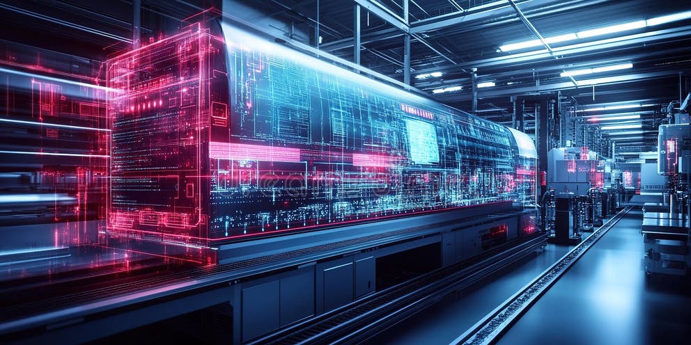 Advanced Technology Visualizations in a Modern Manufacturing Facility during Nighttime ...