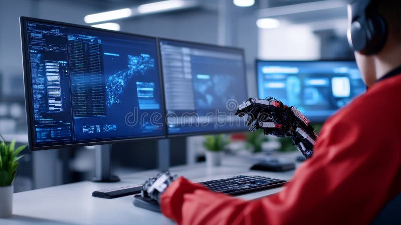 Advanced Technology Worker Future Tech Robotic Arm Digital Interface ...